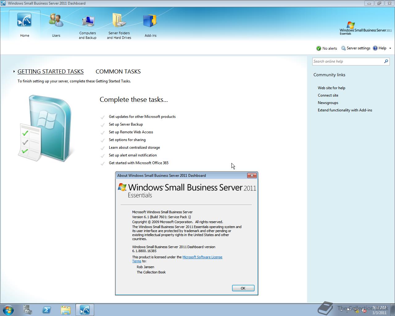 Microsoft Windows Small Business Server 2011 Essentials, 6.1.8800.16385 ...